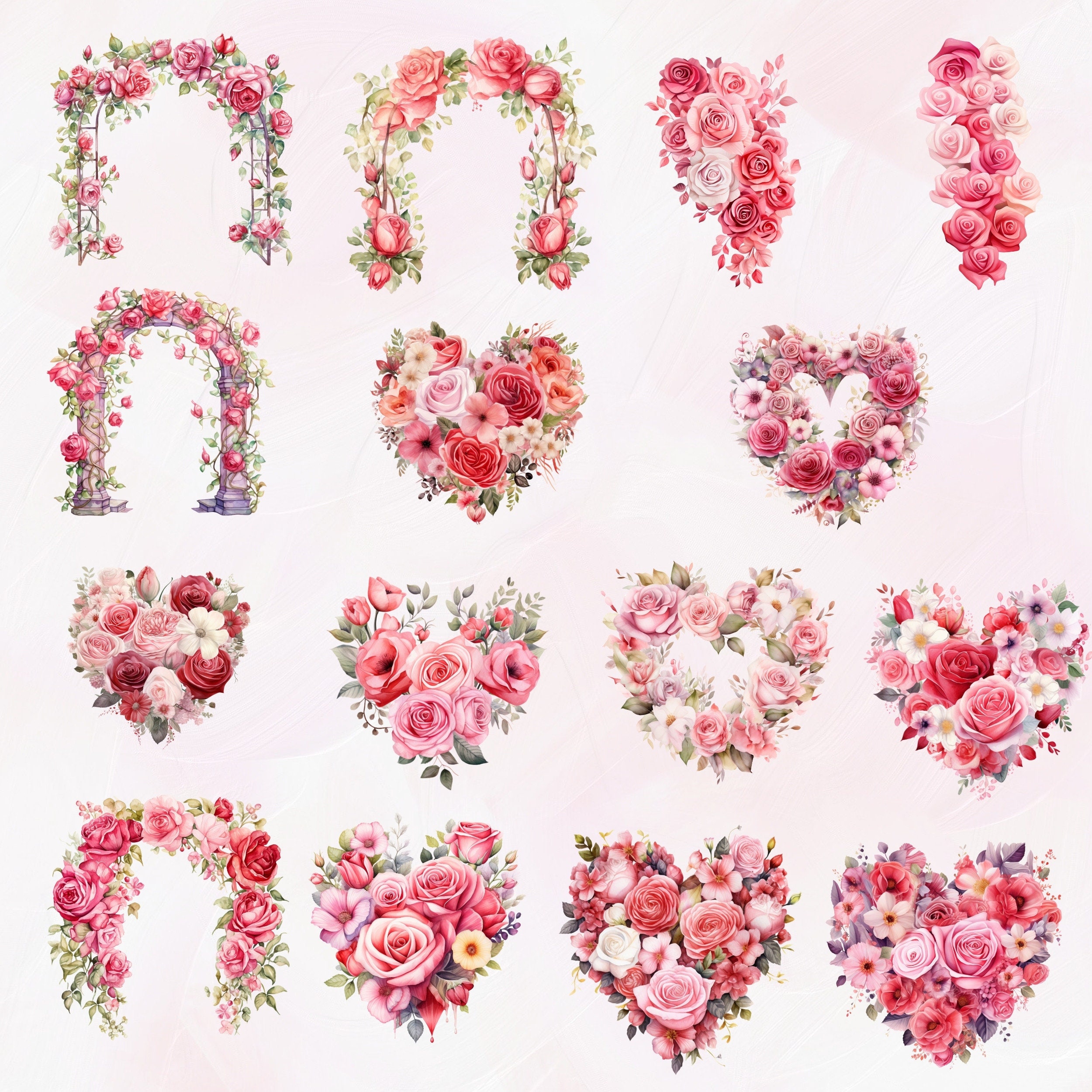 Watercolor Valentines Rose Bouquets Clipart, Valentines Day Clipart ...
