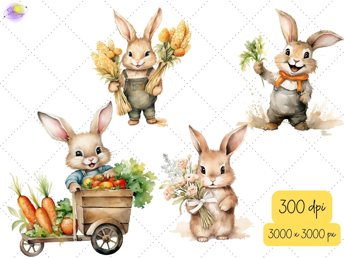 Farmer Rabbit, Rabbit Png, Bunny Png, Watercolor Clipart, Digital ...