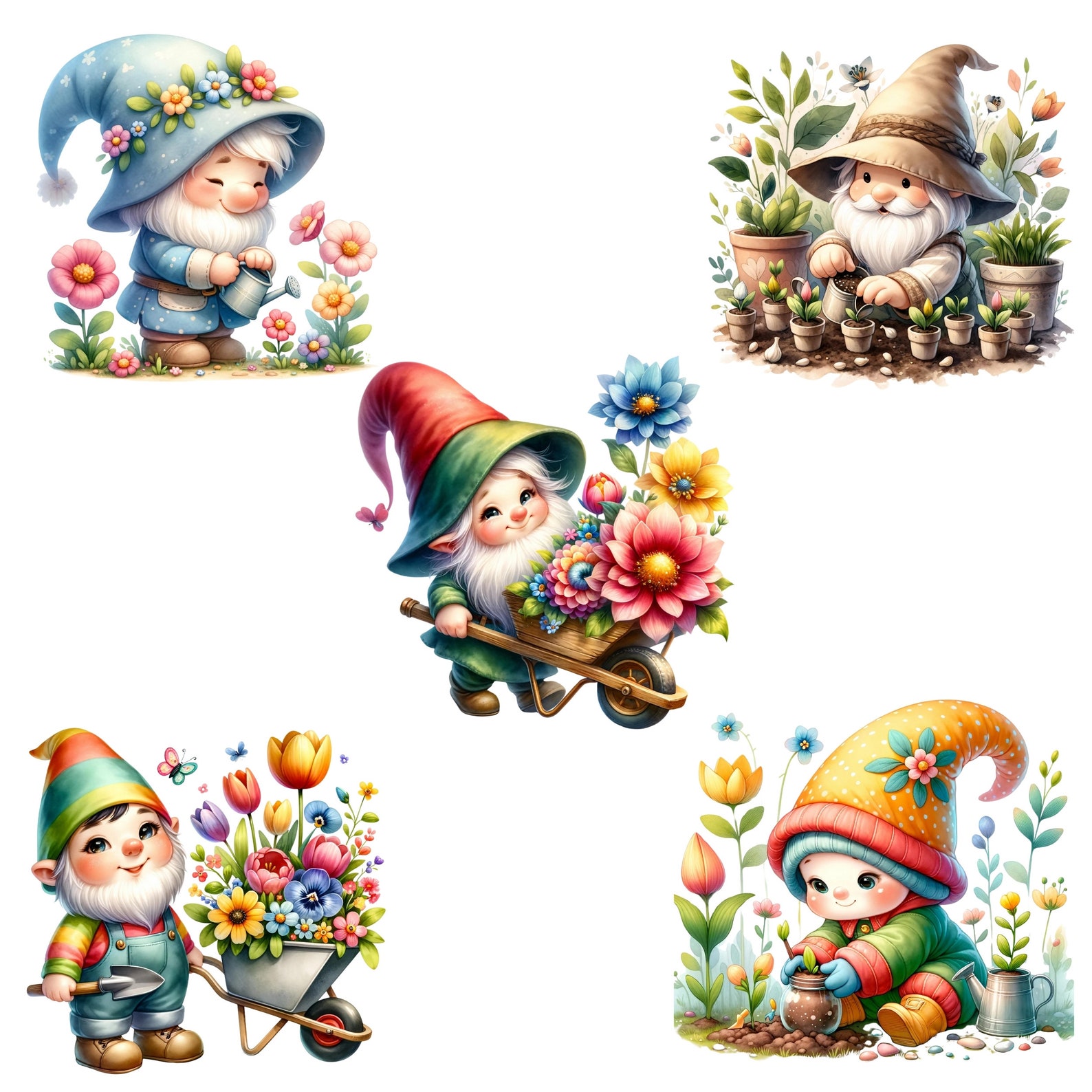 Watercolor Garden Gnome Clipart Bundle, Garden Clipart, Spring Gnome ...