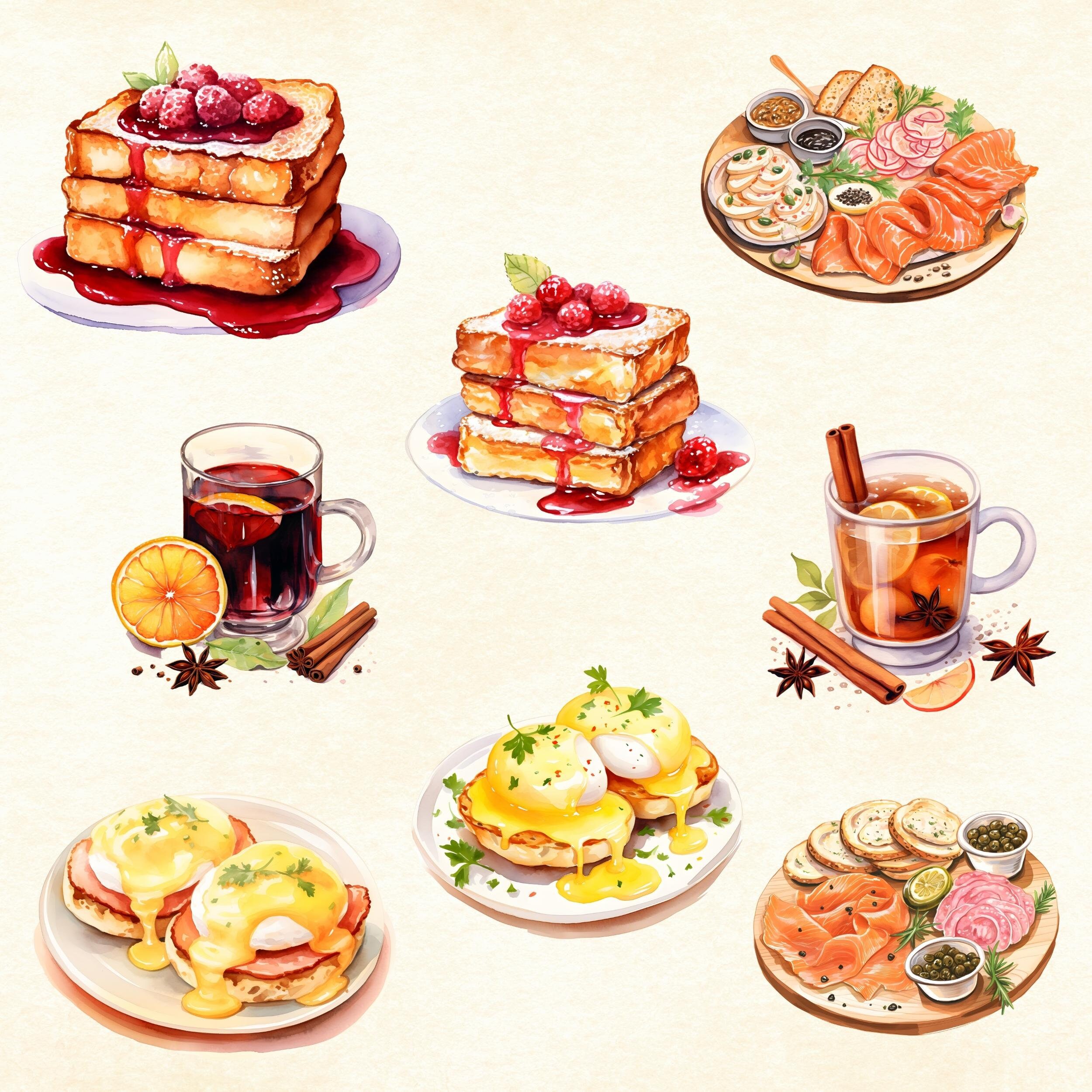 Christmas Brunch Clipart, Watercolor Clipart, Christmas Graphics PNG ...