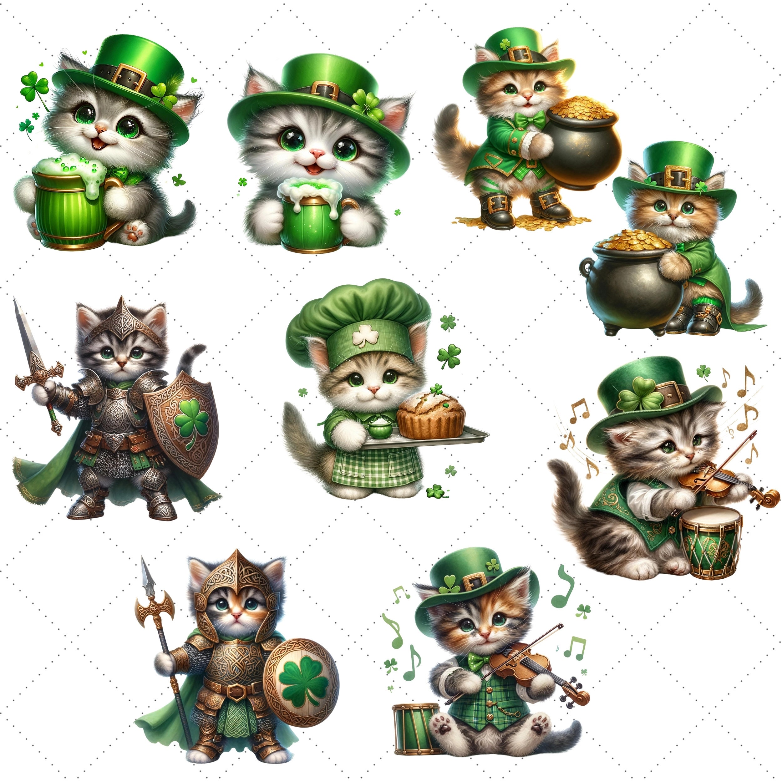 St Patrick's Day Cat Cliparts, Watercolor St Patricks Cat PNG, Cat With ...