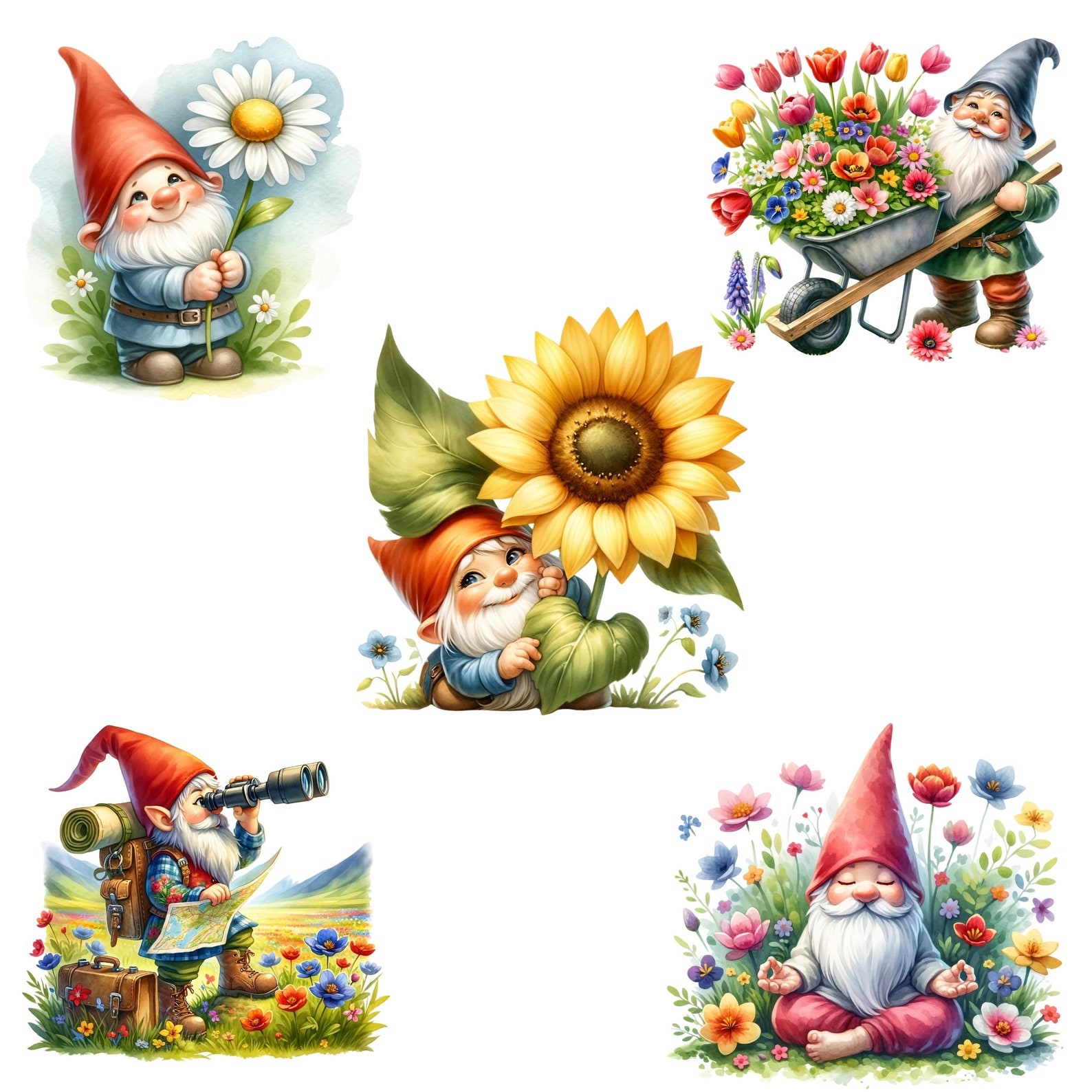 Watercolor Garden Gnome Clipart Bundle, Garden Clipart, Spring Gnome ...