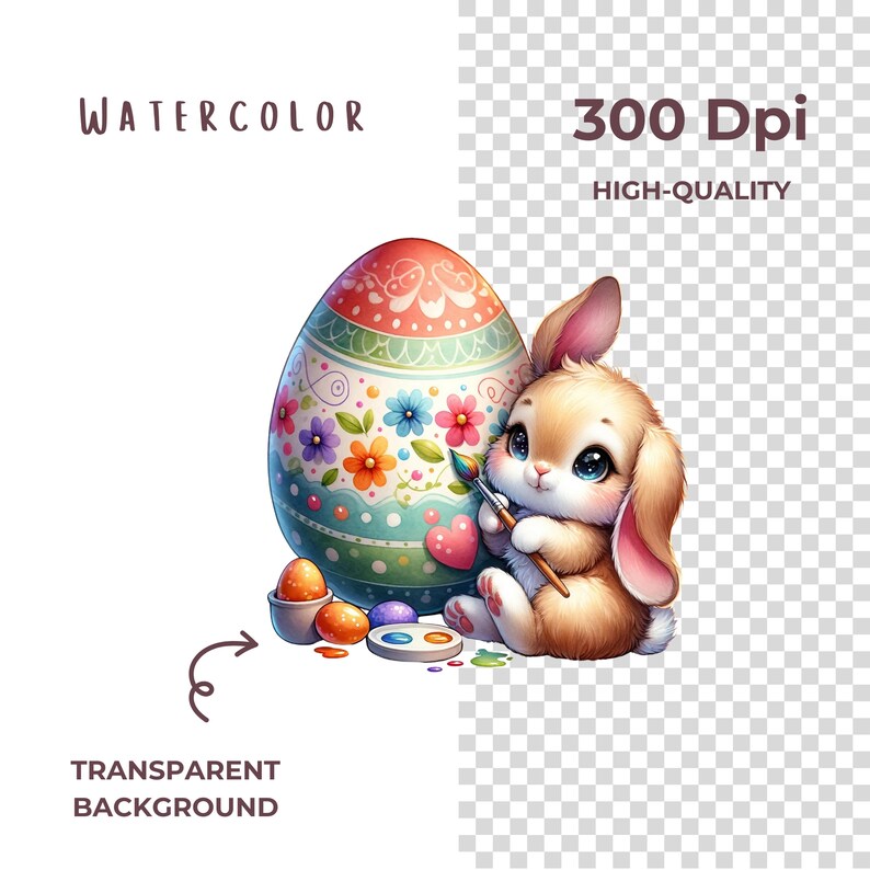 Easter Bunnies Watercolor Clipart Bundle, Spring PNG, Easter Rabbit PNG ...