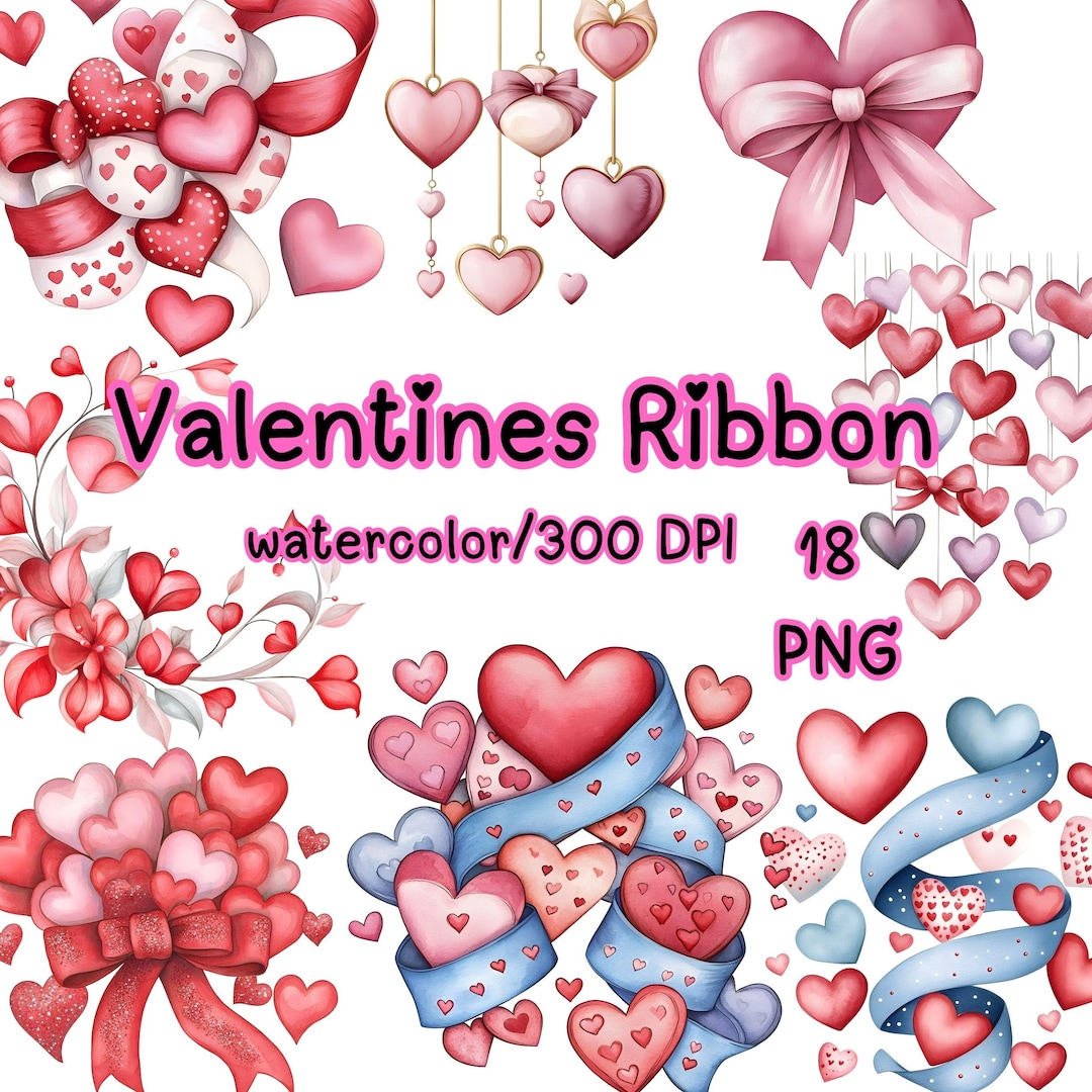Watercolor Valentines Ribbon, Valentines Clipart, Ribbon Png, Love ...