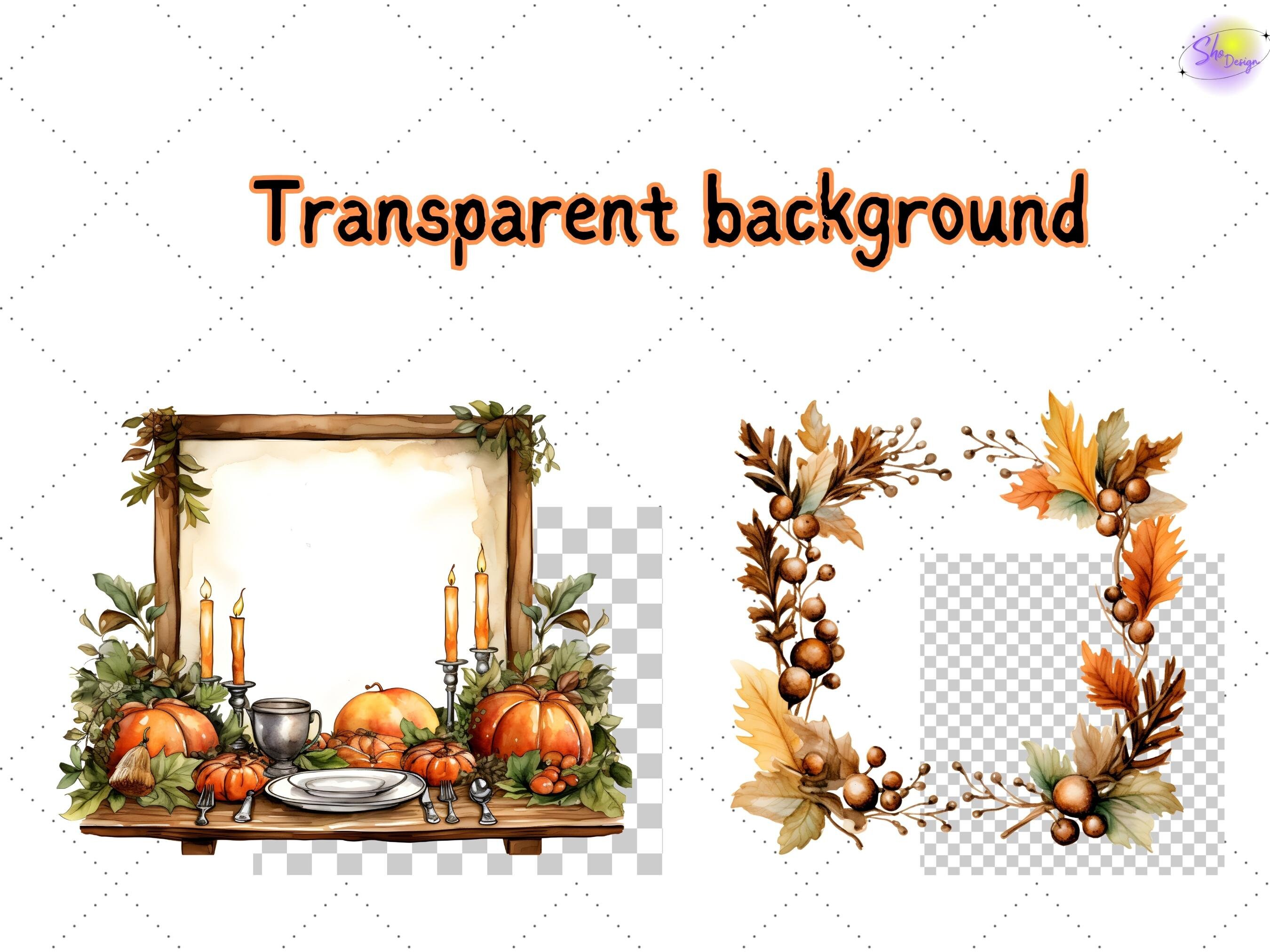 Thanksgiving Frames, Autumn Frames Watercolor Clipart, Fall Flowers ...