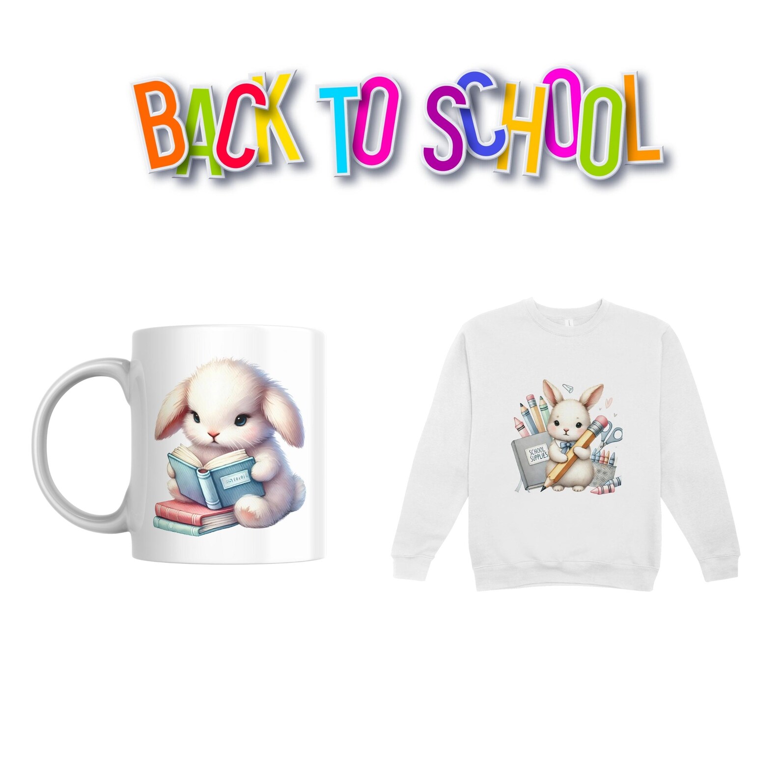 Back to School Bunny Bundle, Watercolor Bunny Clipart, Rabbit Png ...