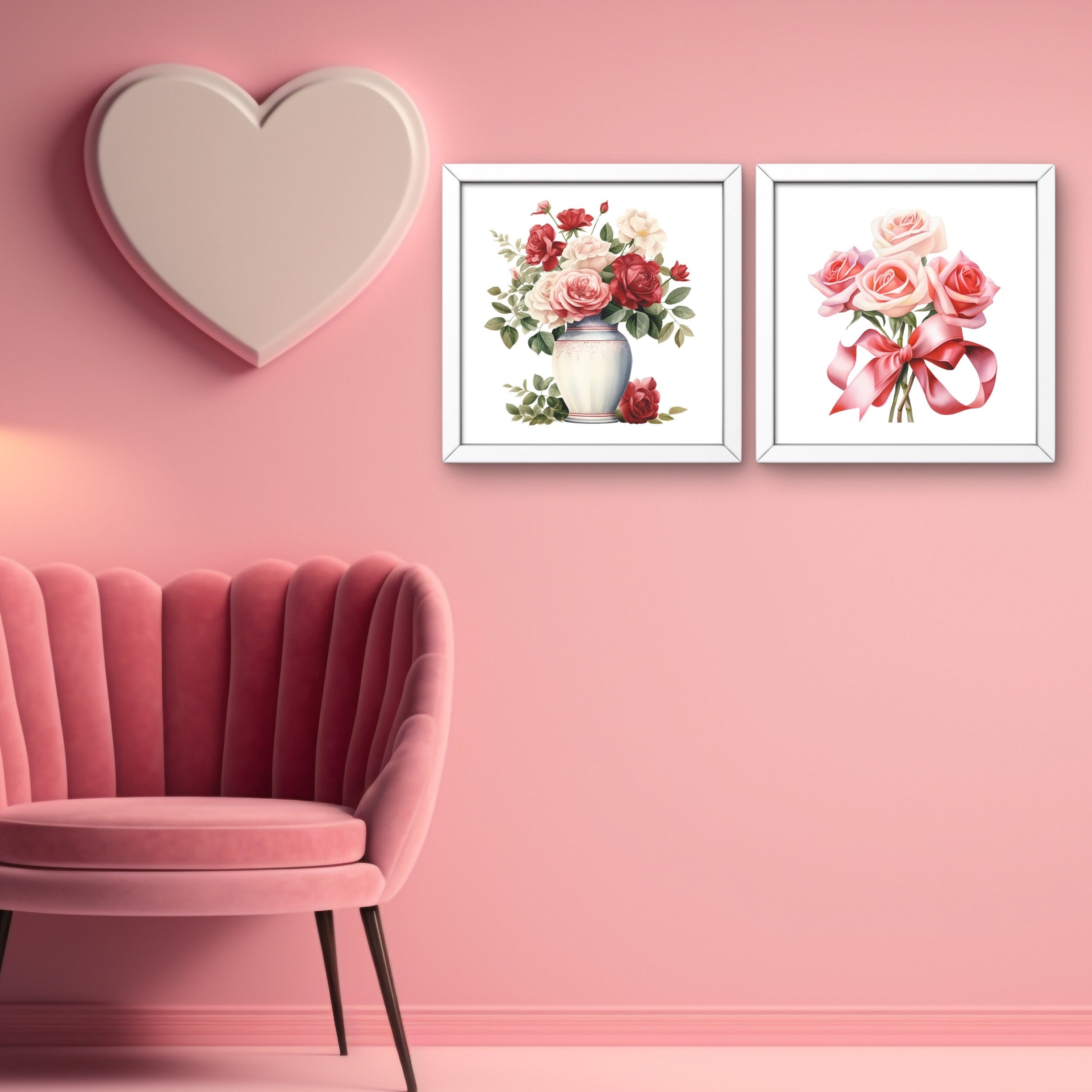 Watercolor Valentines Rose Bouquets Clipart, Valentines Day Clipart ...