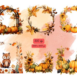 Thanksgiving Frames, Autumn Frames Watercolor Clipart, Fall Flowers ...