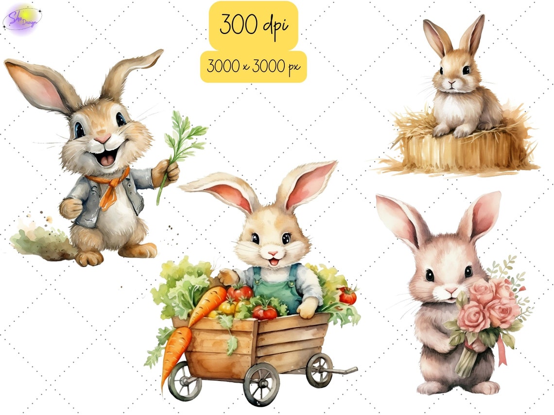 Farmer Rabbit, Rabbit Png, Bunny Png, Watercolor Clipart, Digital ...