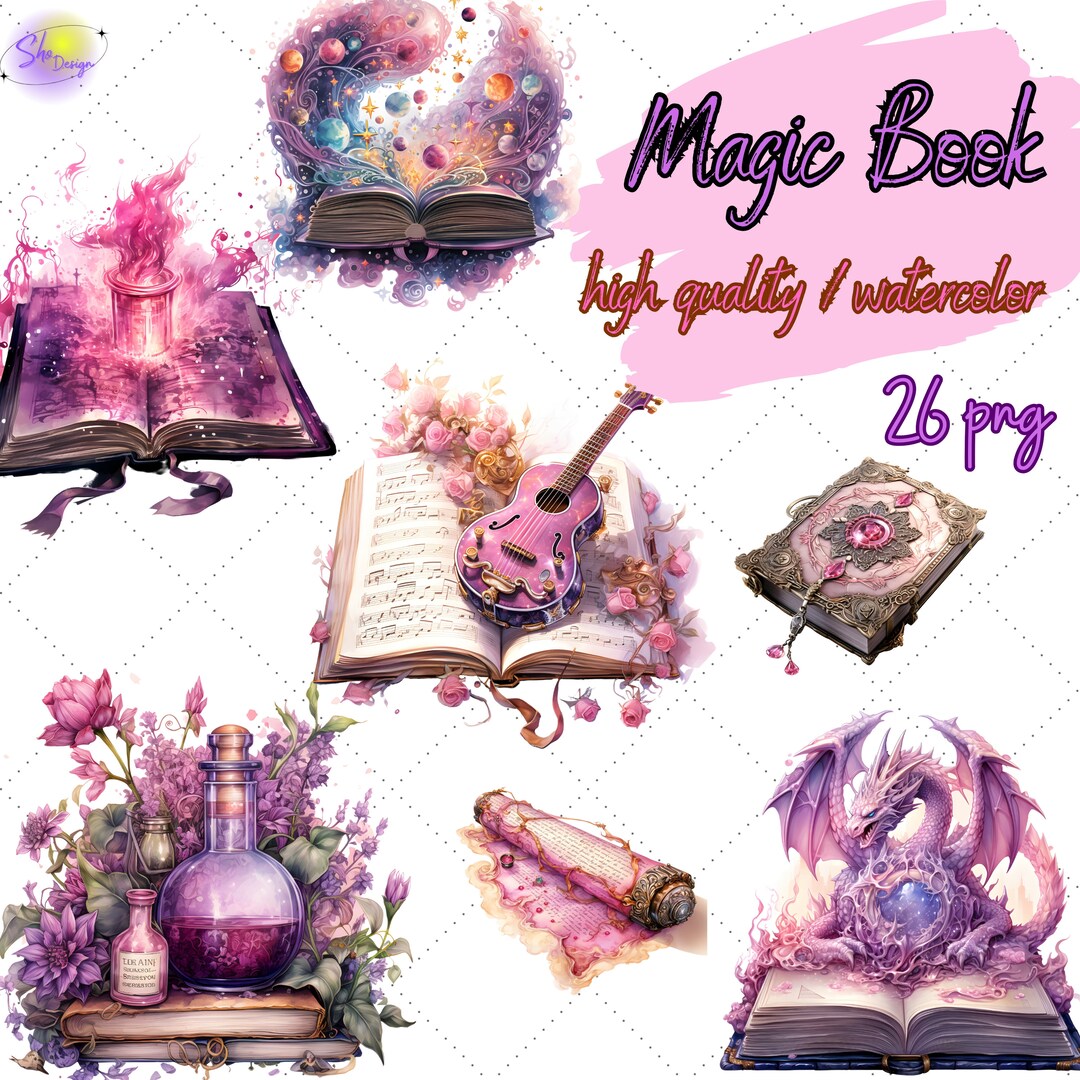 Magic Book, Halloween Illustration, Watercolor Clipart, PNG, Instant ...