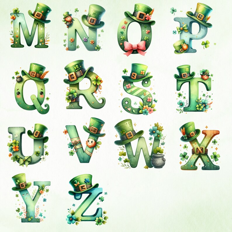 St Patrick Alphabet Clipart PNG Sublimation, Leprechaun Letters Clipart ...
