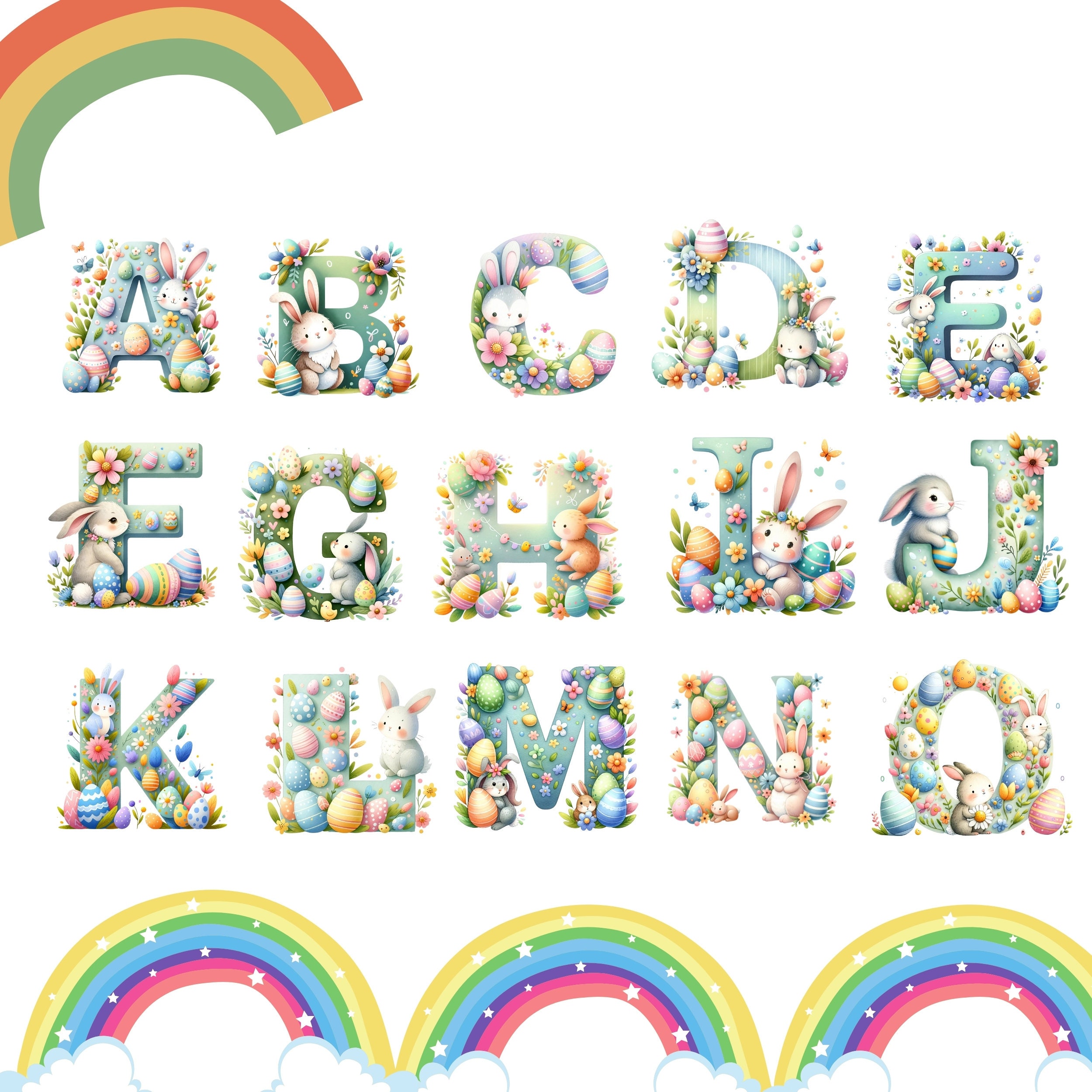 Easter Alphabet PNG, Doodle Letters PNG, Easter Font Png, Floral ...