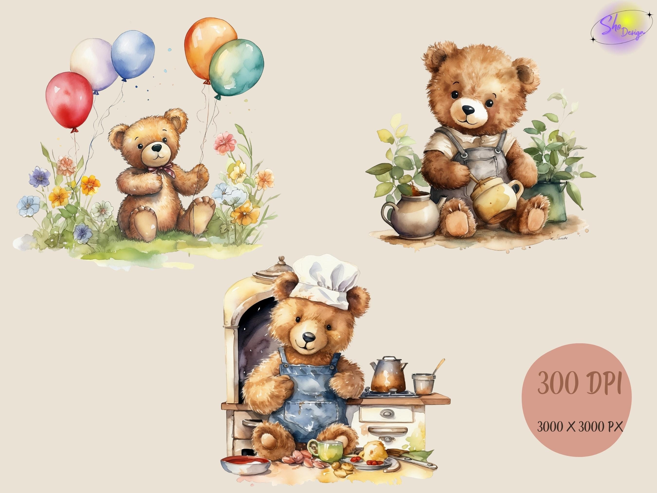 Watercolor Teddy Bear Clipart, Baby Bear Png, Brown Bear Png ...