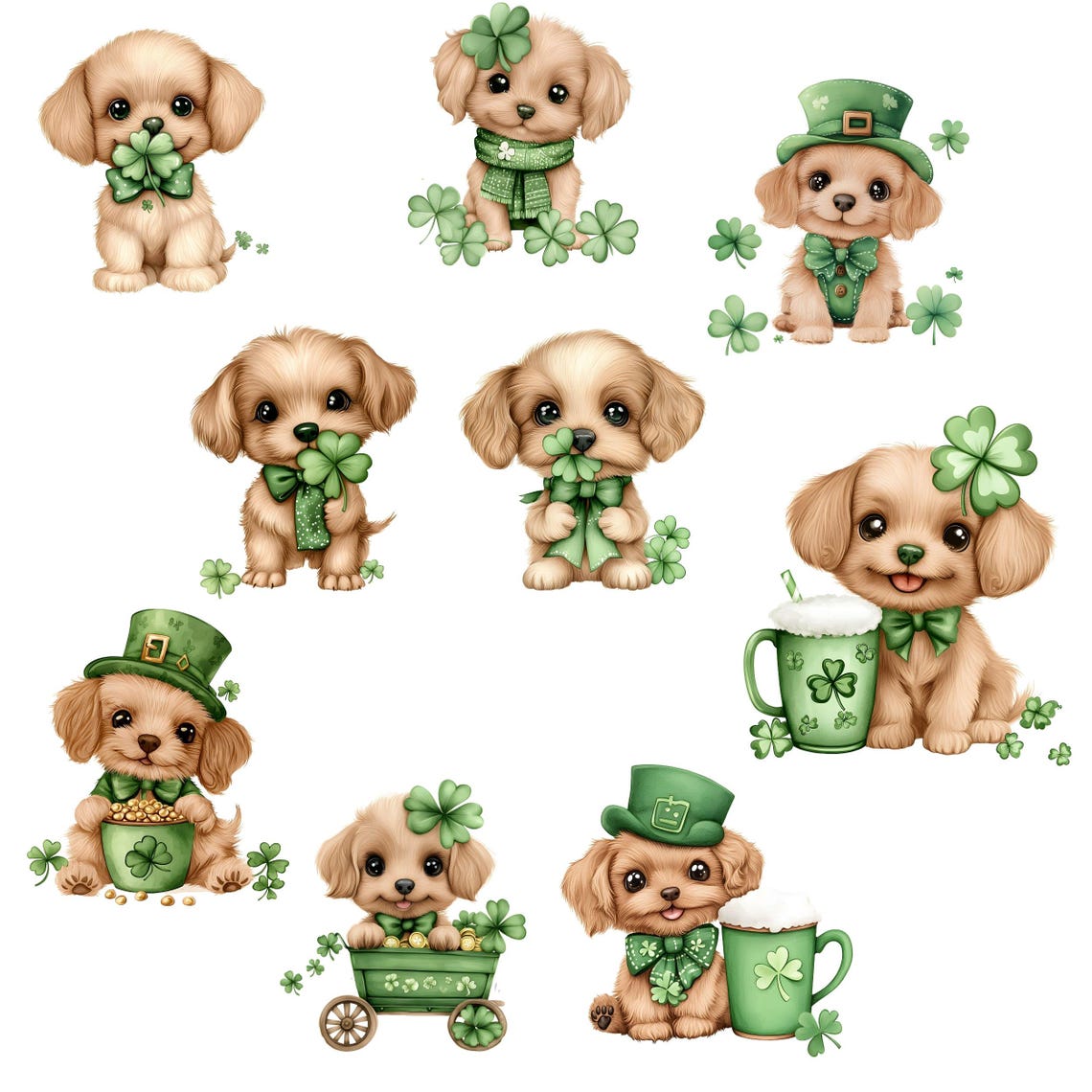 St Patrick's Day Puppy Clipart, Watercolor St Patrick's Dog PNG, Puppy ...