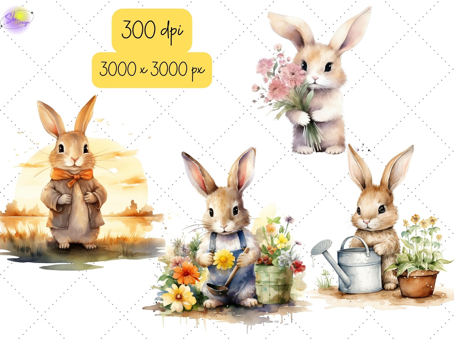 Farmer Rabbit, Rabbit Png, Bunny Png, Watercolor Clipart, Digital ...