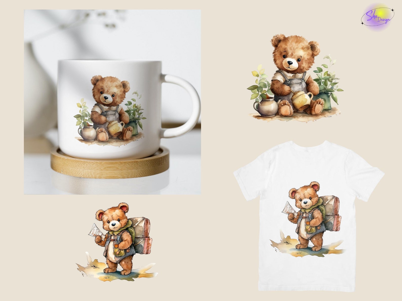 Watercolor Teddy Bear Clipart, Baby Bear Png, Brown Bear Png ...