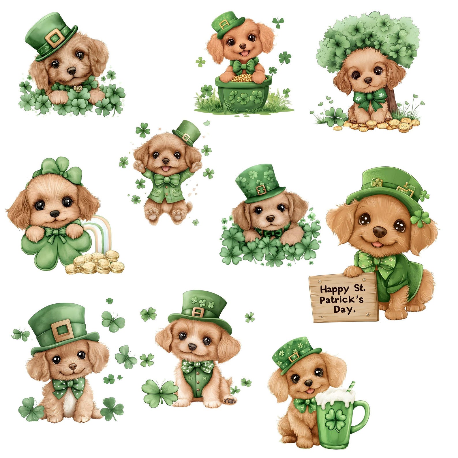St Patrick's Day Puppy Clipart, Watercolor St Patrick's Dog PNG, Puppy ...