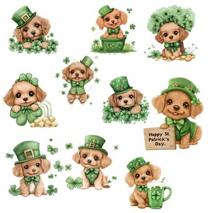 St Patrick's Day Puppy Clipart, Watercolor St Patrick's Dog PNG, Puppy ...