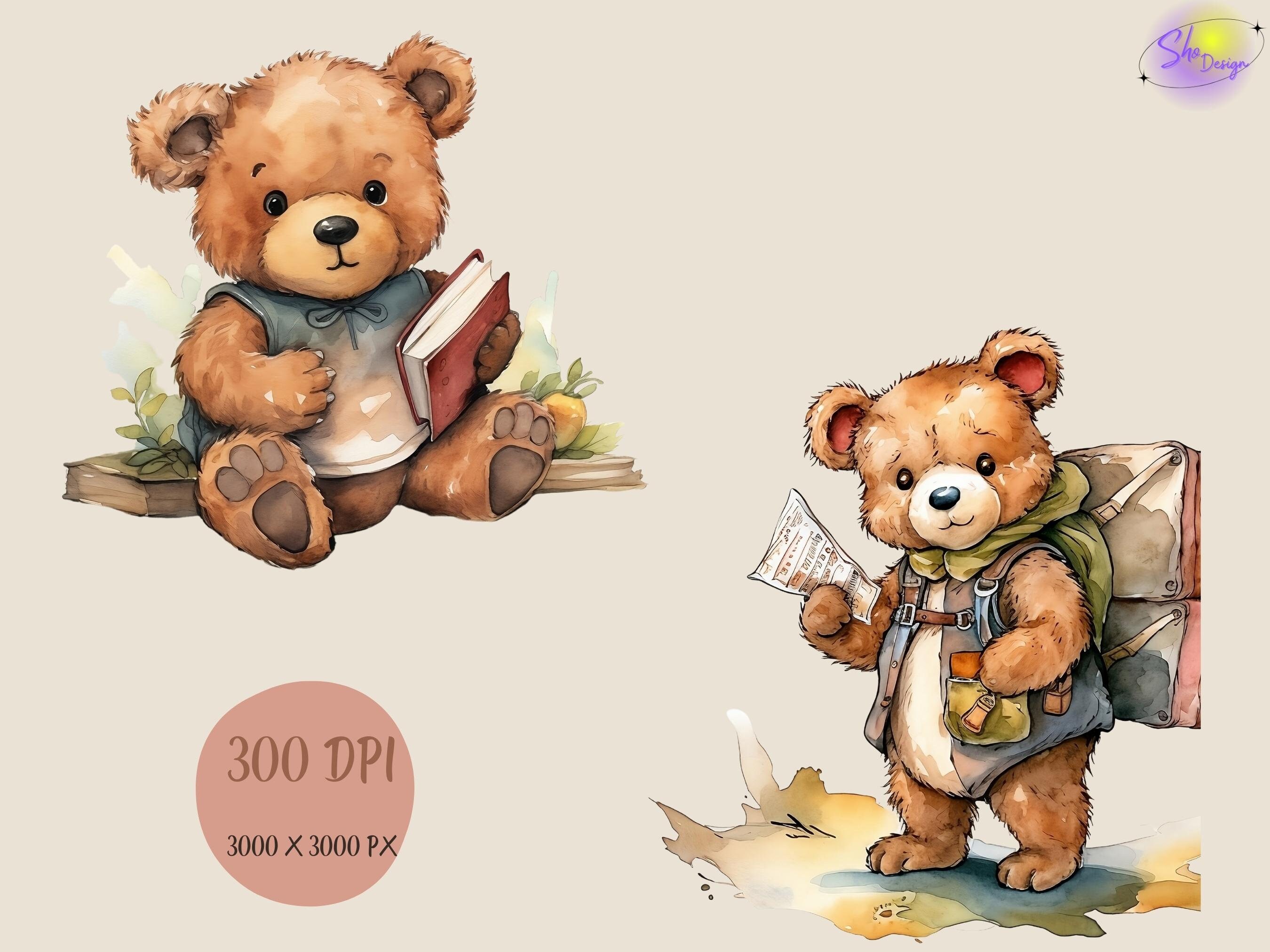 Watercolor Teddy Bear Clipart, Baby Bear Png, Brown Bear Png ...