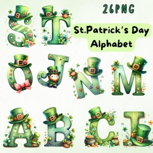St Patrick Alphabet Clipart PNG Sublimation, Leprechaun Letters Clipart ...