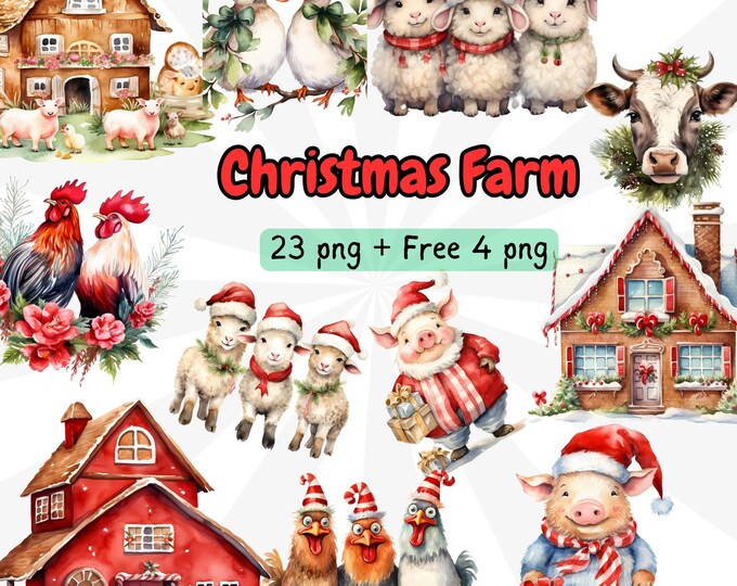 Christmas on the Farm Clipart, Instant Download, Sublimation Graphics ...