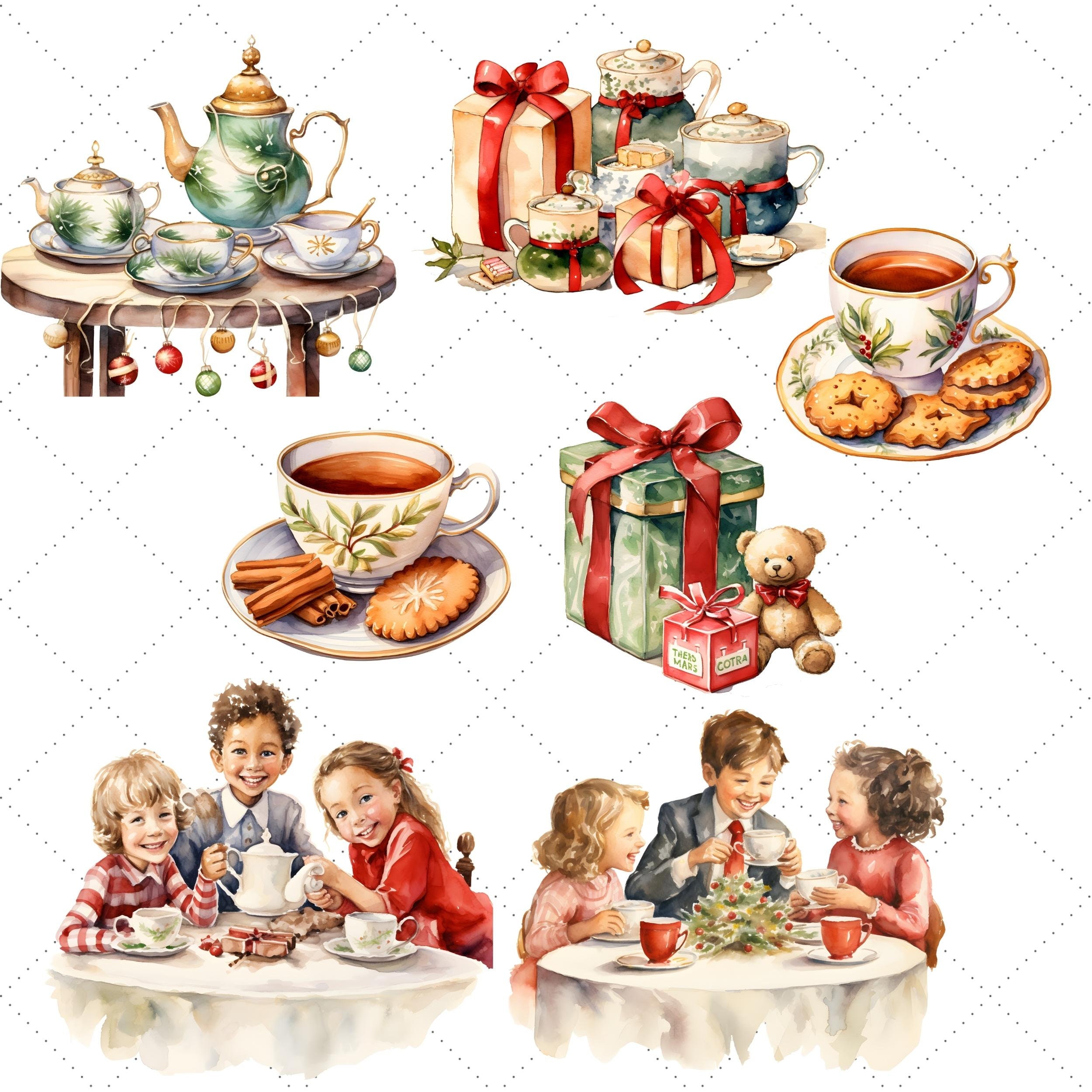 Christmas Tea Watercolor Clipart PNG Holiday Tea Time Images - Etsy