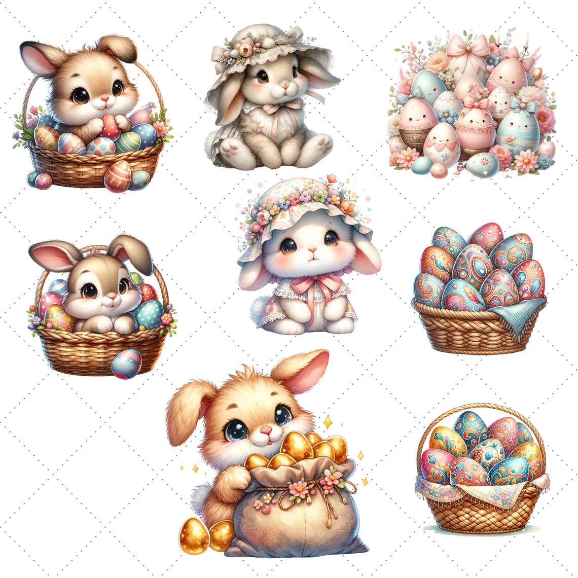 Easter Bunnies Watercolor Clipart Bundle, Spring PNG, Easter Rabbit PNG ...