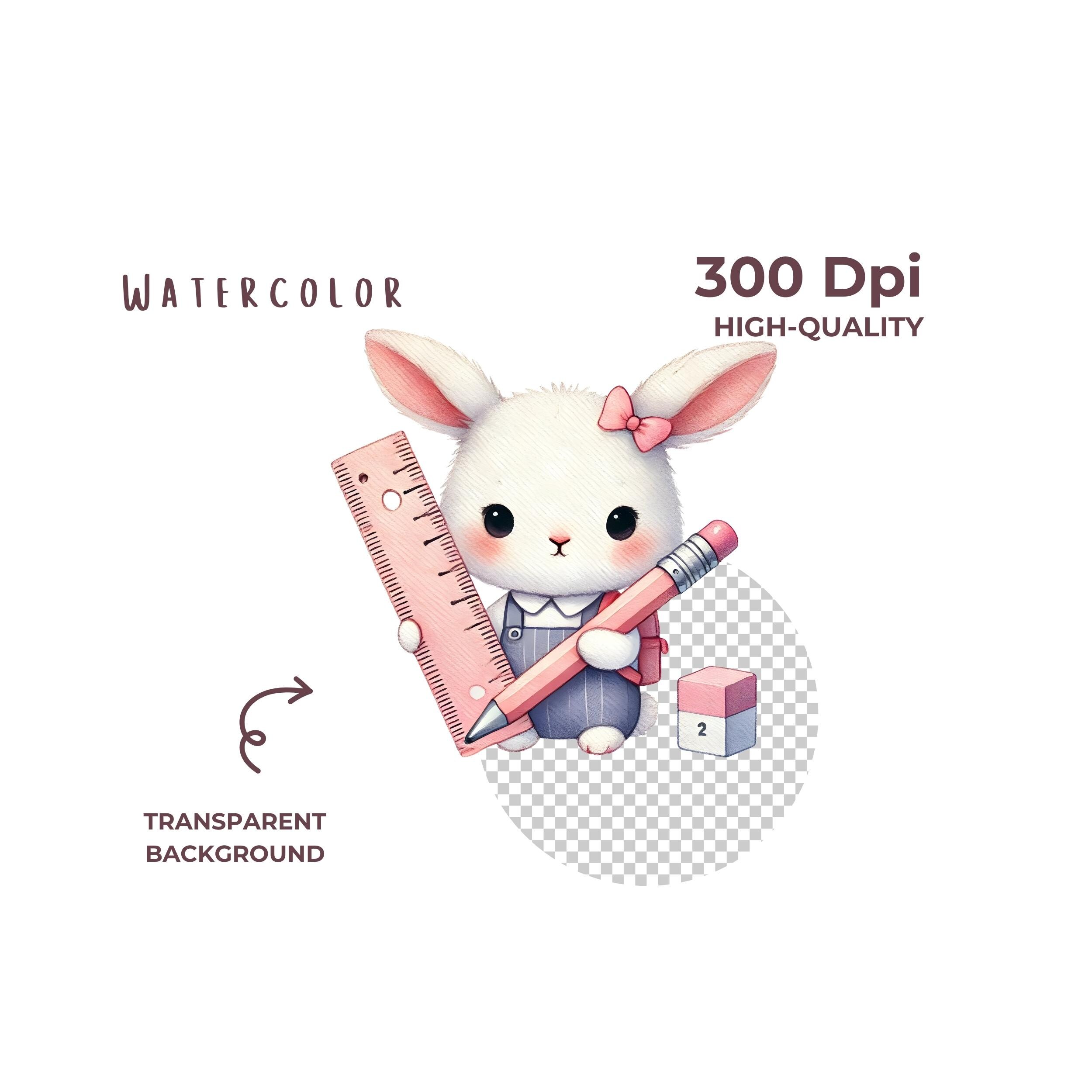 Back to School Bunny Bundle, Watercolor Bunny Clipart, Rabbit Png ...