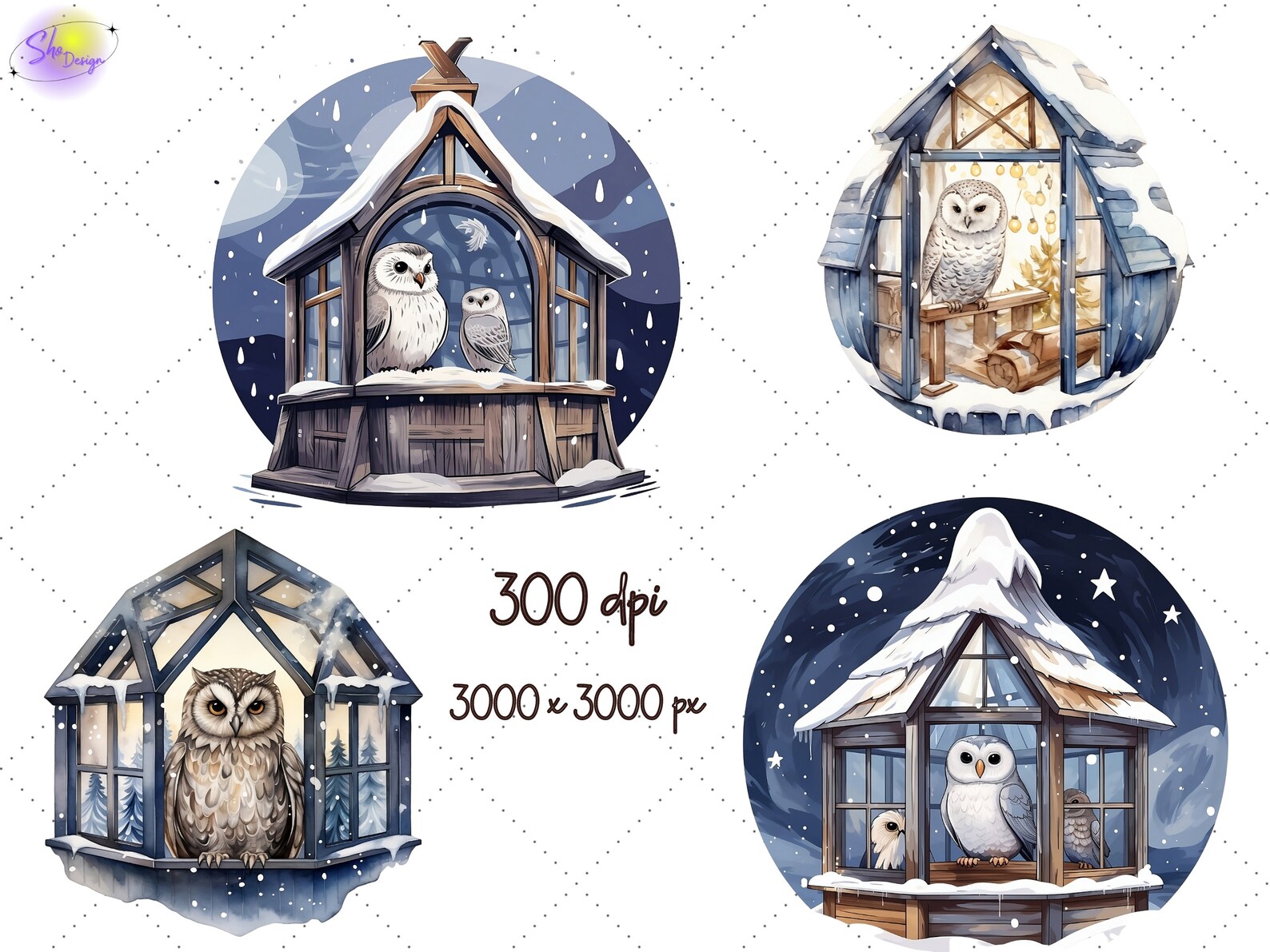 Winter Owls Watercolor Clipart, Snowy Owl Clipart, Owl PNG, Watercolor ...