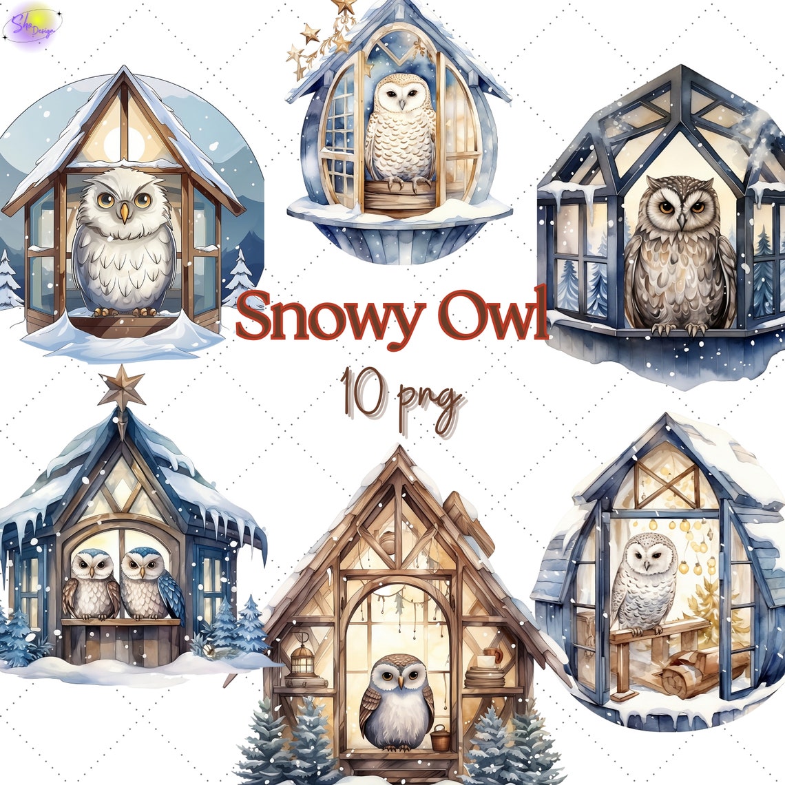 Winter Owls Watercolor Clipart, Snowy Owl Clipart, Owl PNG, Watercolor ...