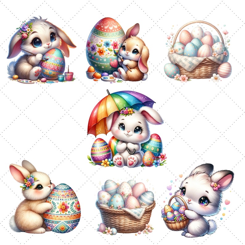 Easter Bunnies Watercolor Clipart Bundle, Spring PNG, Easter Rabbit PNG ...