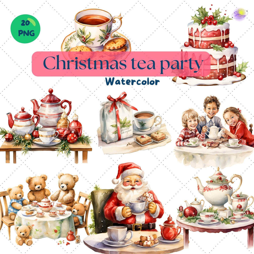 Christmas Tea Watercolor Clipart PNG Holiday Tea Time Images - Etsy