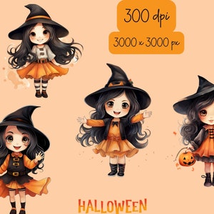 Witch, Cute Witch, Halloween Clipart, Watercolor Clipart, PNG, Kids ...