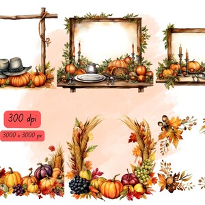 Thanksgiving Frames, Autumn Frames Watercolor Clipart, Fall Flowers ...