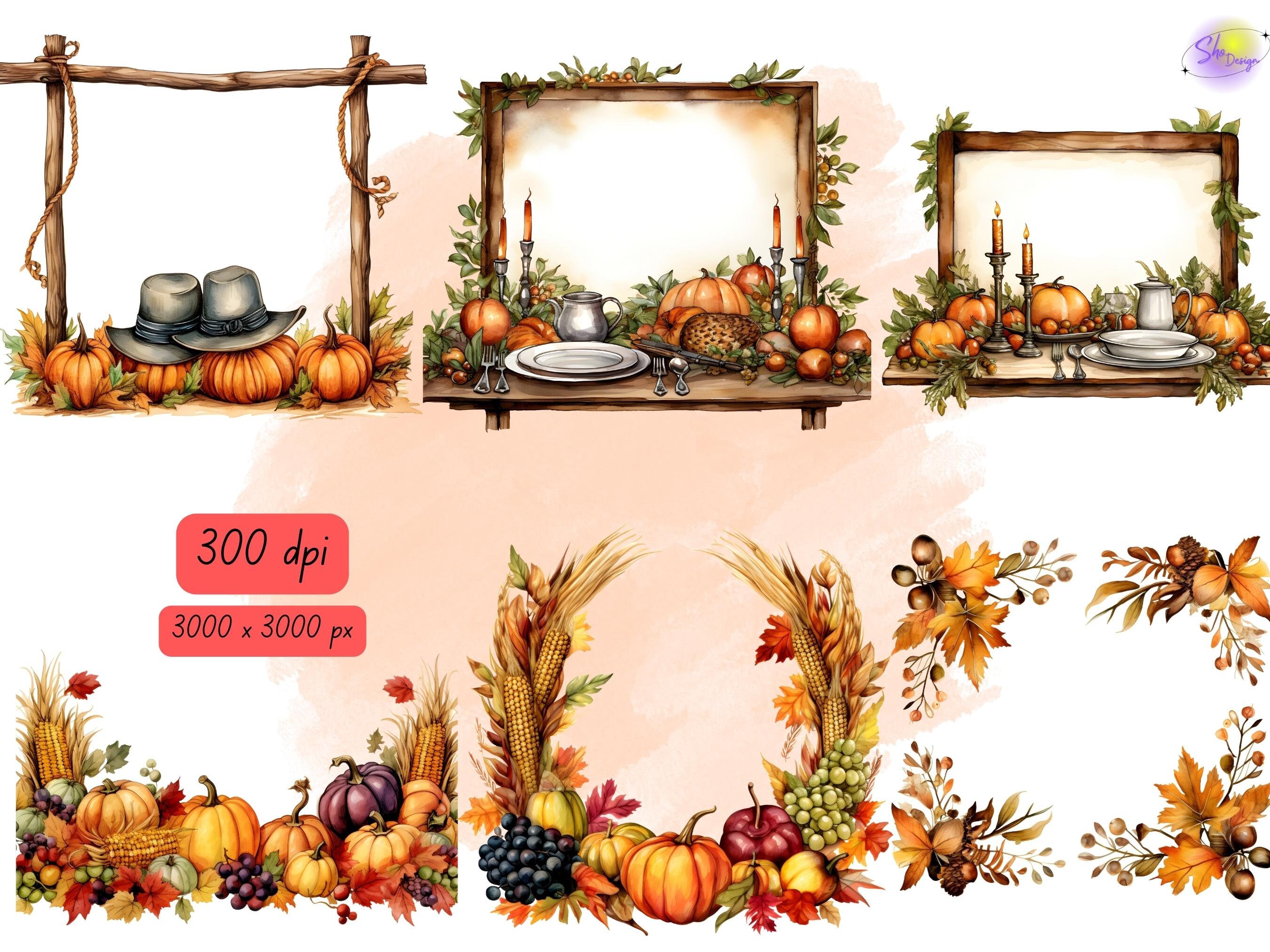 Thanksgiving Frames, Autumn Frames Watercolor Clipart, Fall Flowers ...