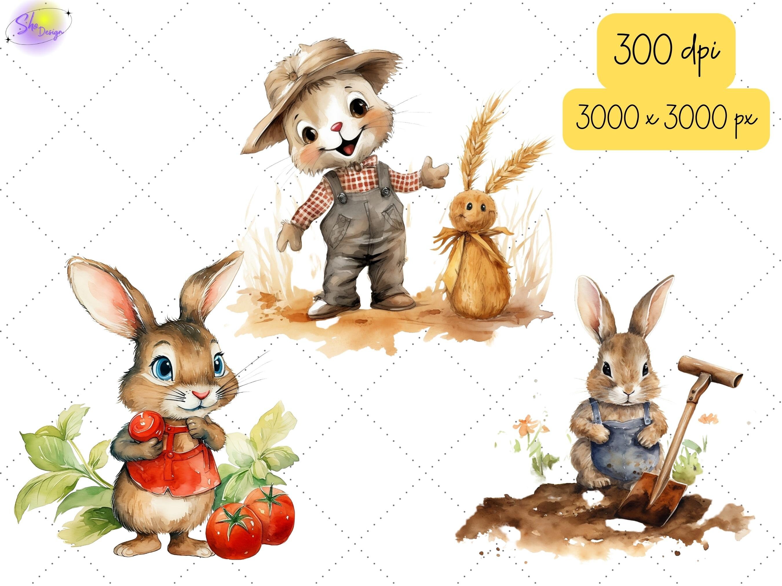 Farmer Rabbit, Rabbit Png, Bunny Png, Watercolor Clipart, Digital ...