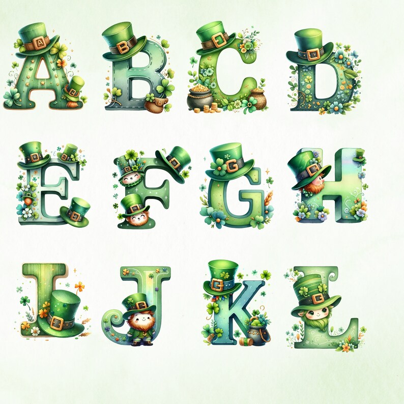 St Patrick Alphabet Clipart PNG Sublimation, Leprechaun Letters Clipart ...