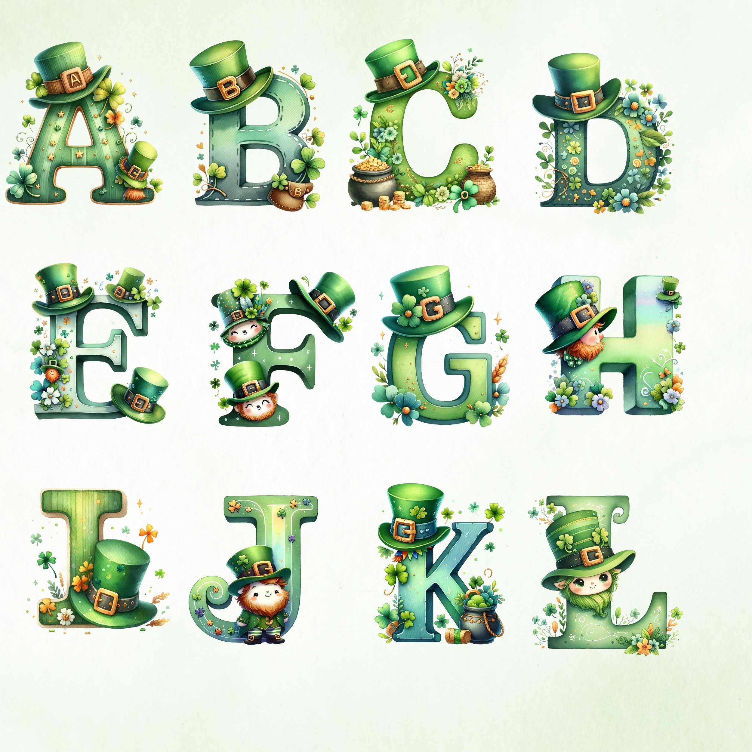 St Patrick Alphabet Clipart PNG Sublimation, Leprechaun Letters Clipart ...