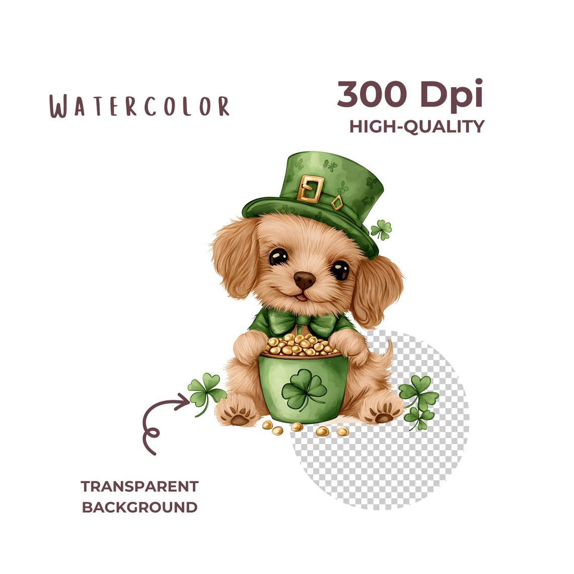 St Patrick's Day Puppy Clipart, Watercolor St Patrick's Dog PNG, Puppy ...