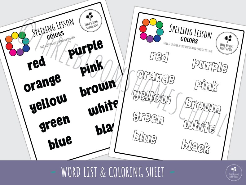 Colors Themed Printable Homeschool Spelling Unit | Printable Homeschool ...