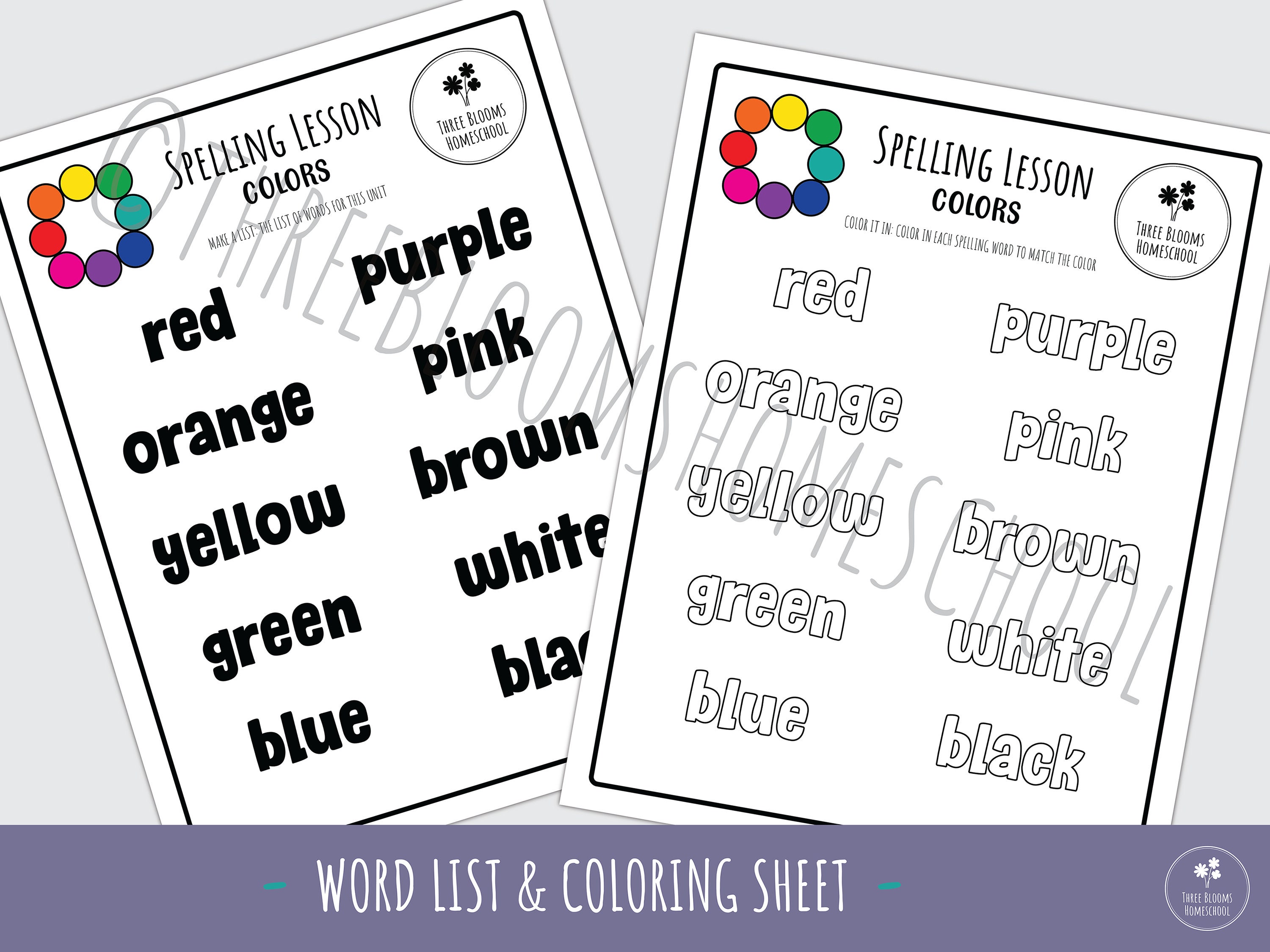 Colors Themed Printable Homeschool Spelling Unit | Printable Homeschool ...