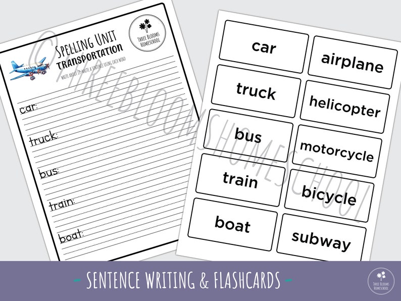 Transportation Themed Printable Homeschool Spelling Unit | Printable ...