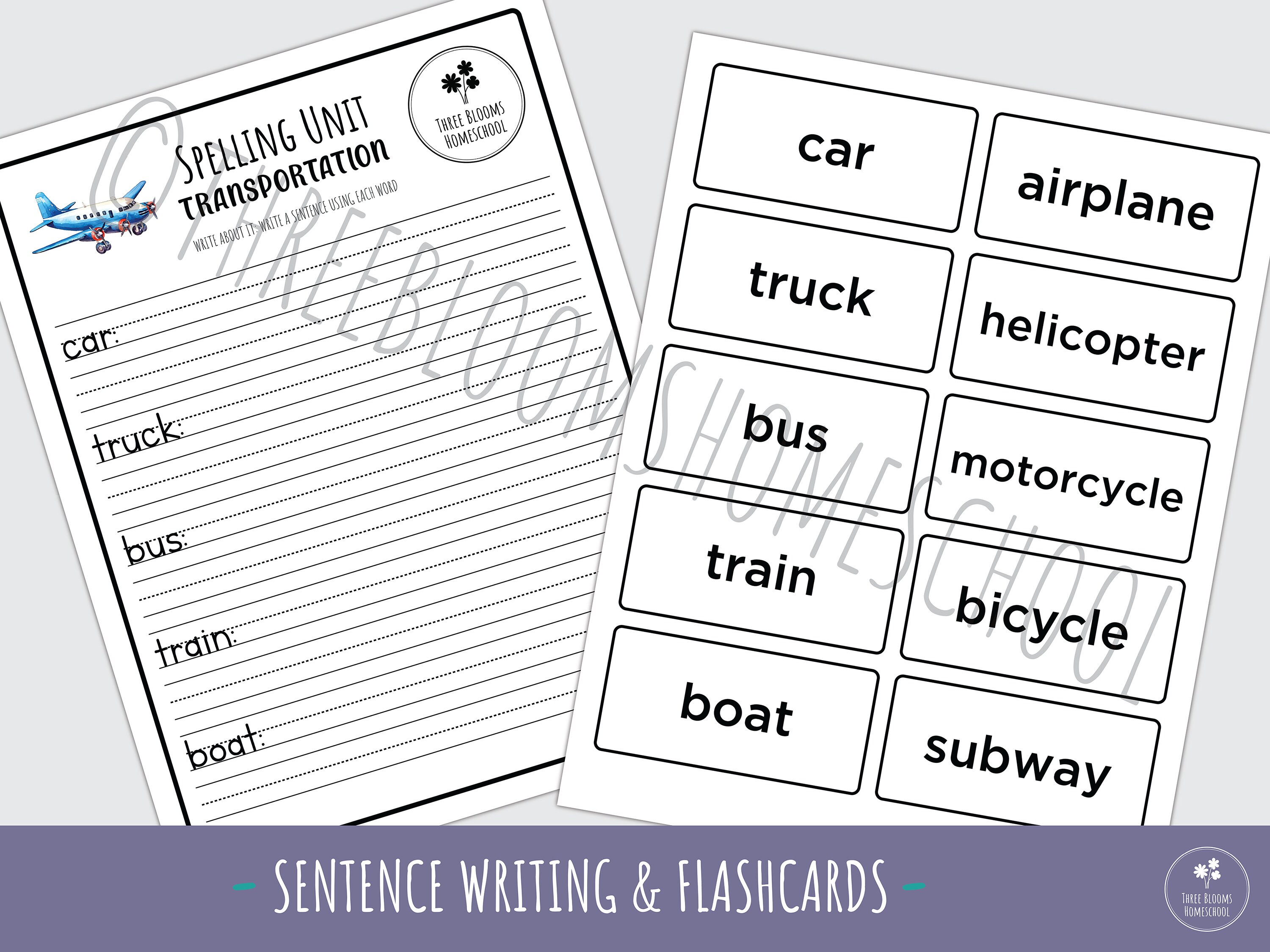 Transportation Themed Printable Homeschool Spelling Unit | Printable ...