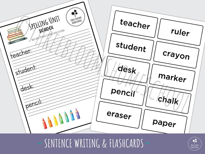 School Themed Printable Homeschool Spelling Unit | Printable Homeschool ...