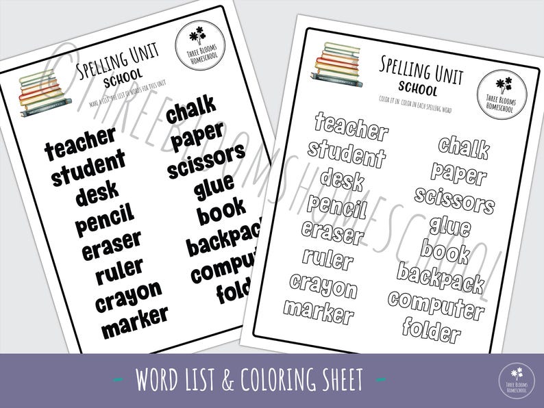School Themed Printable Homeschool Spelling Unit | Printable Homeschool ...
