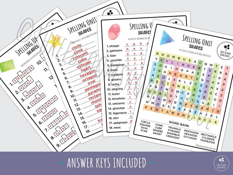 Shapes Themed Printable Homeschool Spelling Unit | Printable Homeschool ...