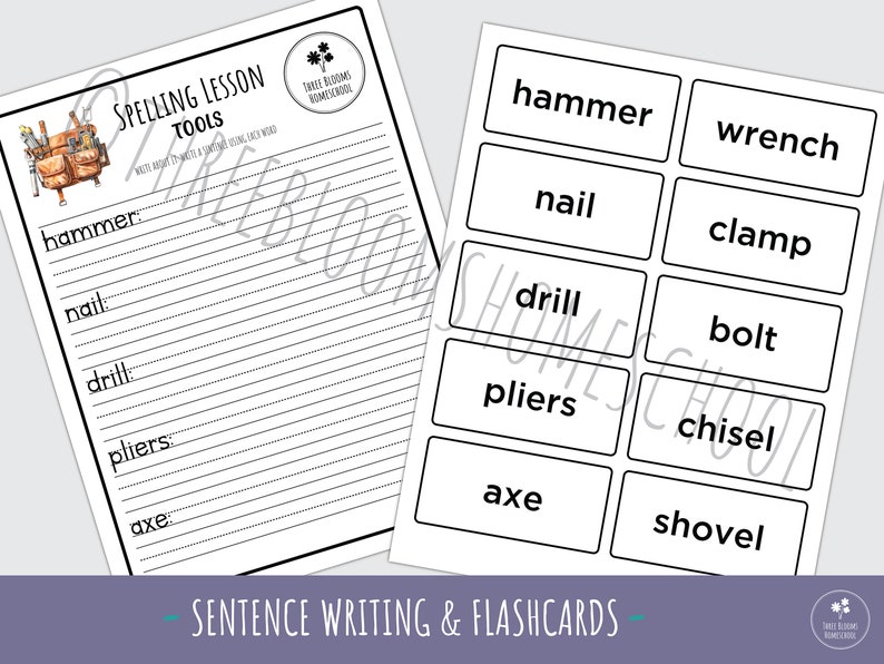 Tools Themed Printable Homeschool Spelling Unit Printable Homeschool ...