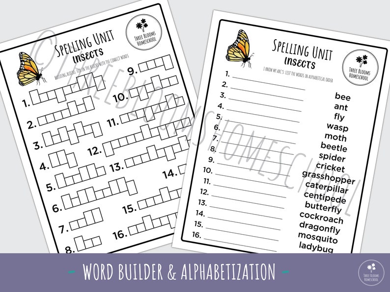 Insects Themed Printable Homeschool Spelling Unit | Printable ...