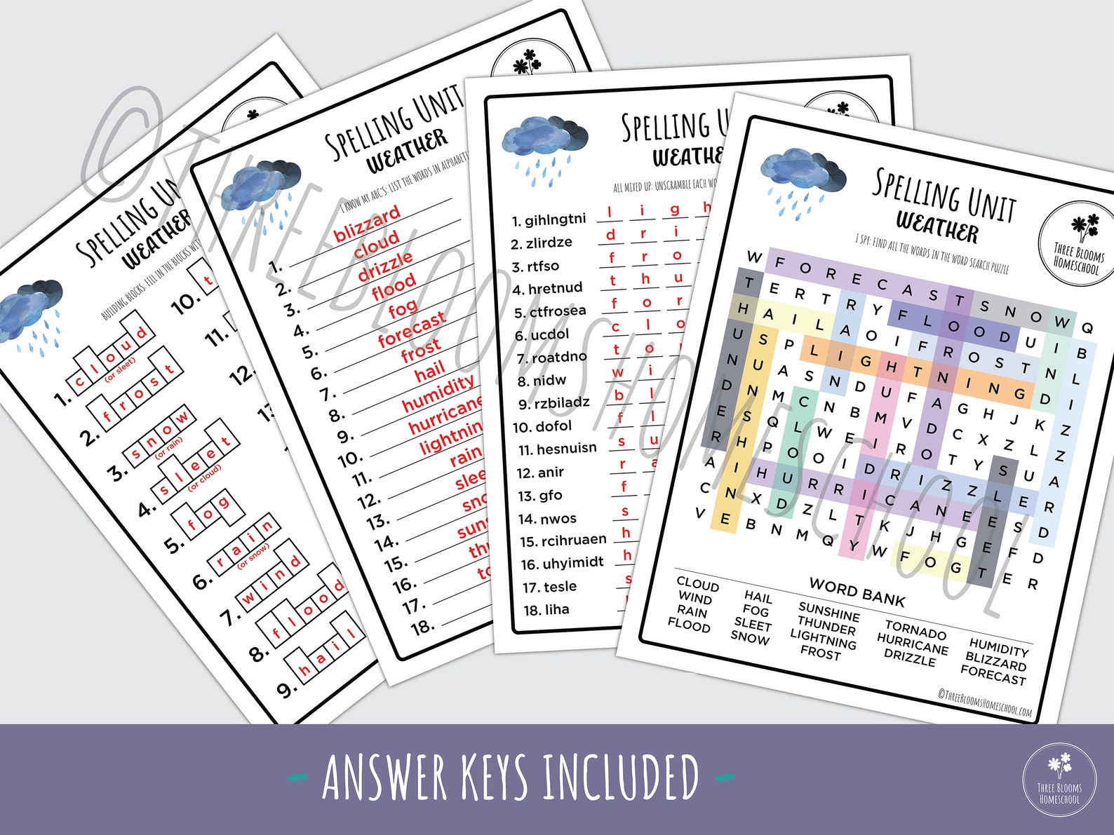 Weather Themed Printable Homeschool Spelling Unit | Printable ...