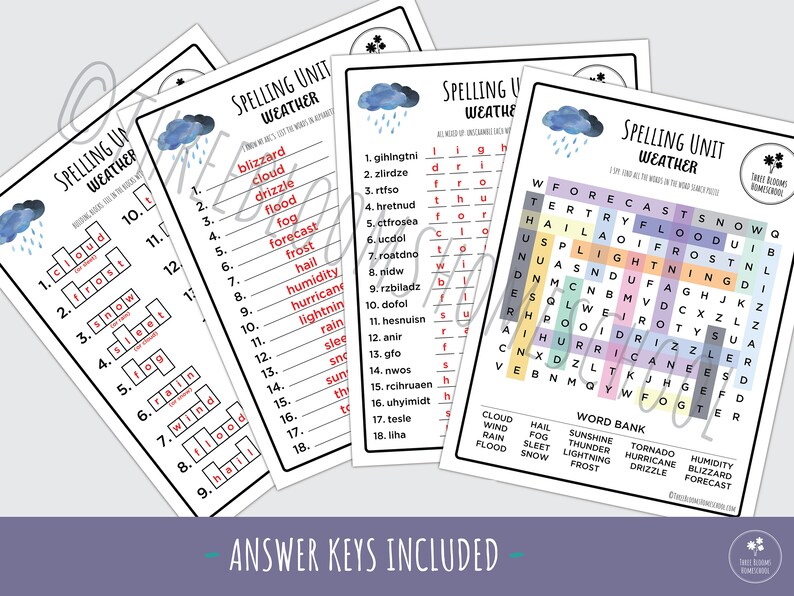 Weather Themed Printable Homeschool Spelling Unit | Printable ...